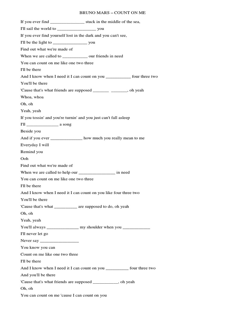 Listening Test Bruno Mars Song | PDF | Language Arts & Discipline ...