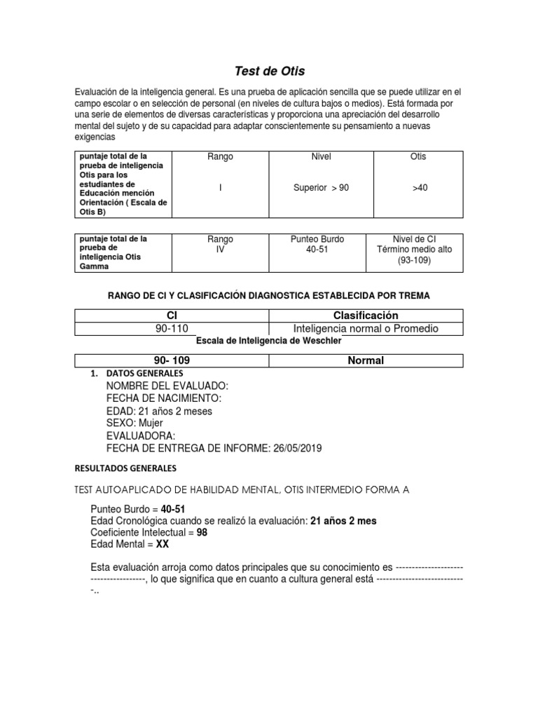 Evaluación del Test de Otis Gamma | PDF