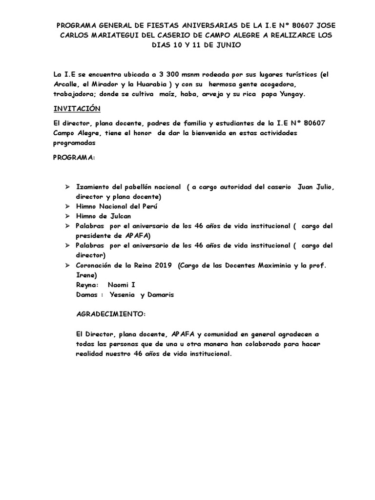 Programa General de Fiestas Aniversarias de La I | PDF