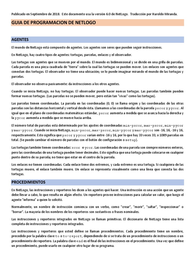 Guia de Programacion de NetLogo | PDF | Modelo de color Rgb | Color