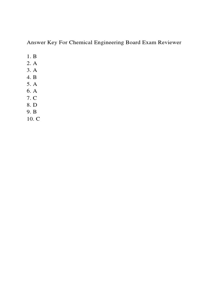 Answer Key (ChE Board Exam Reviewer) | PDF