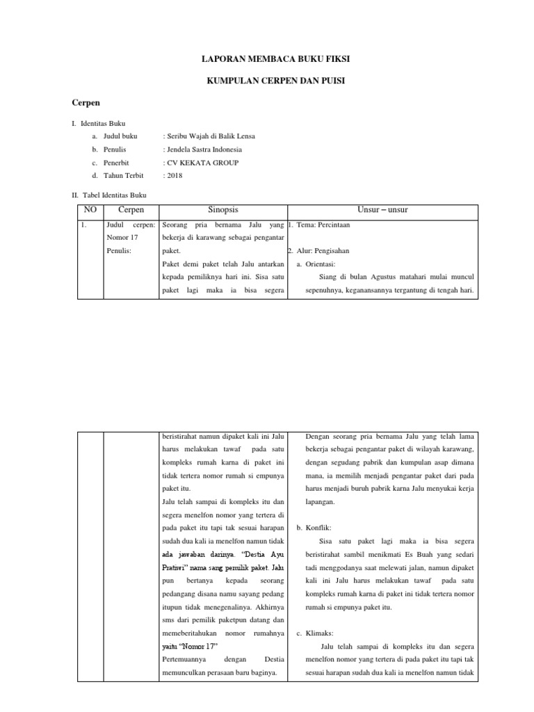 Laporan Membaca Buku Fiksi | PDF Laporan Membaca Buku Fiksi | PDF