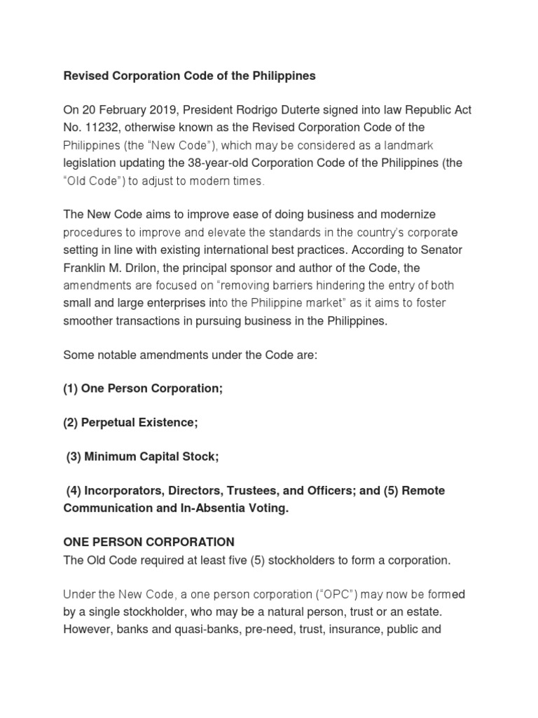 Revised Corporation Code of The Philippines | PDF | Corporations | Stocks