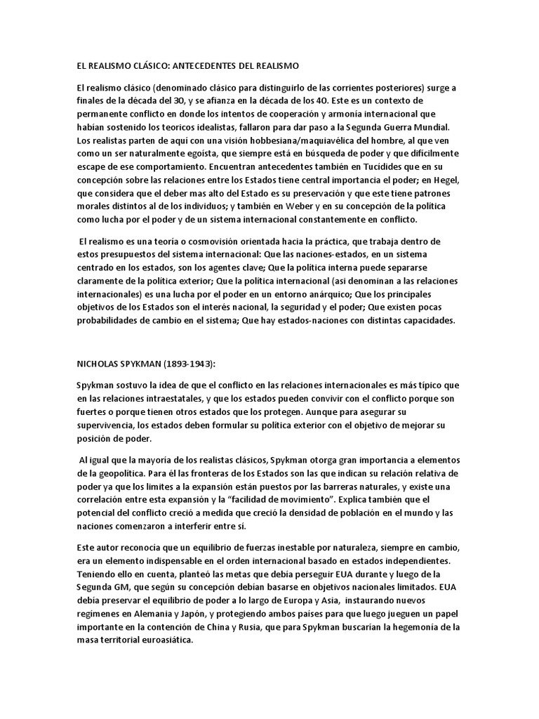 Apuntes Del Realismo Clasico en Las RRII | PDF | Realismo filosófico ...