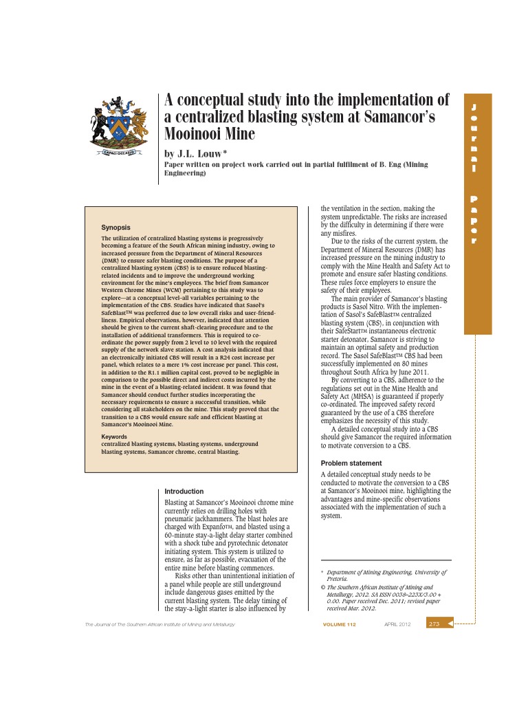 A Conceptual Study Into The Implementation of A Centralized Blasting ...
