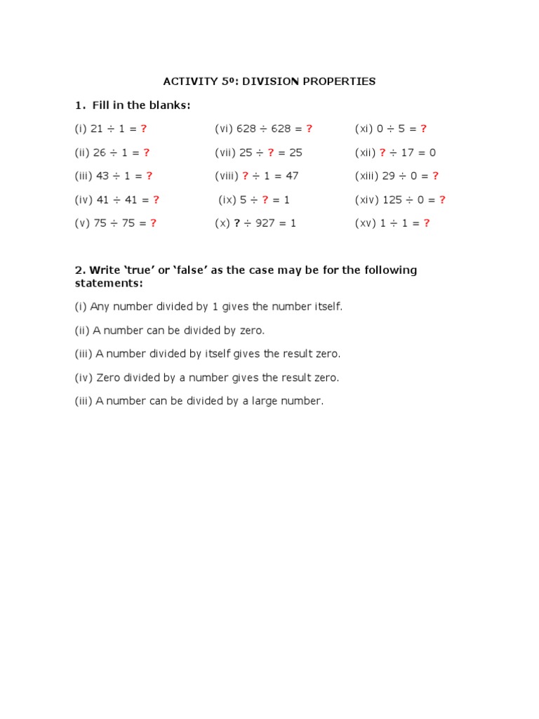 Exploring Division Properties: Understanding Divisibility, Identity ...