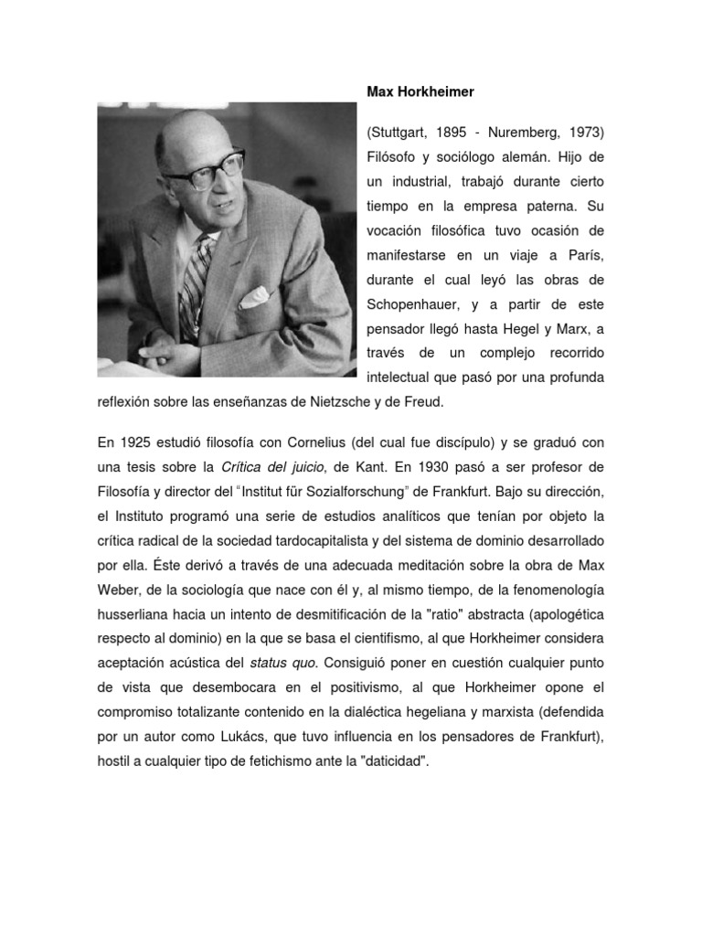 Biografía de Max Horkheimer | PDF | Filosofía contemporánea | Teorías ...