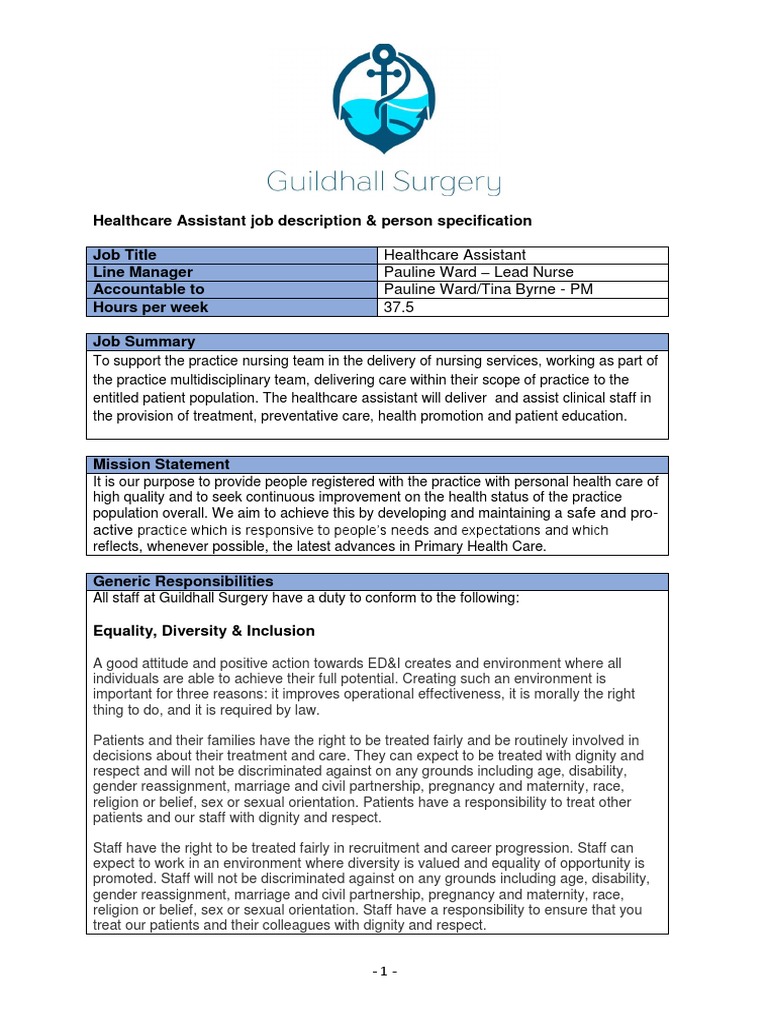Job Description - Healthcare Assistant | Download Free PDF | Health ...