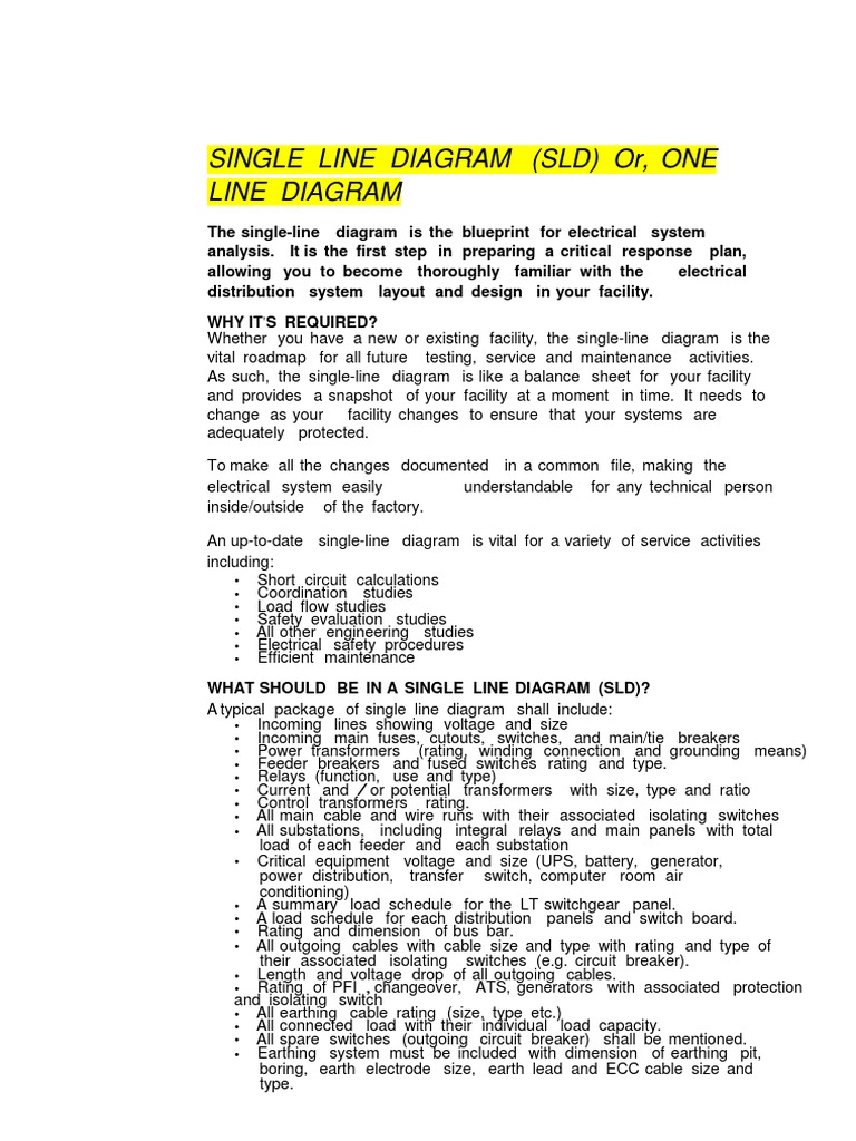 Single Line Diagram (SLD) Or, One Line Diagram | PDF | Electrical ...