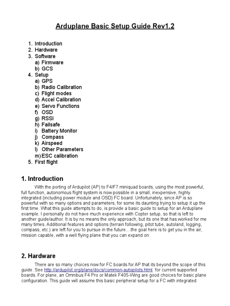 Arduplane Basic Setup Guide V1.2 | PDF | Servomechanism | Airspeed