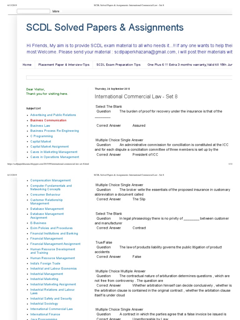 SCDL International Law | PDF | Letter Of Credit | Invoice