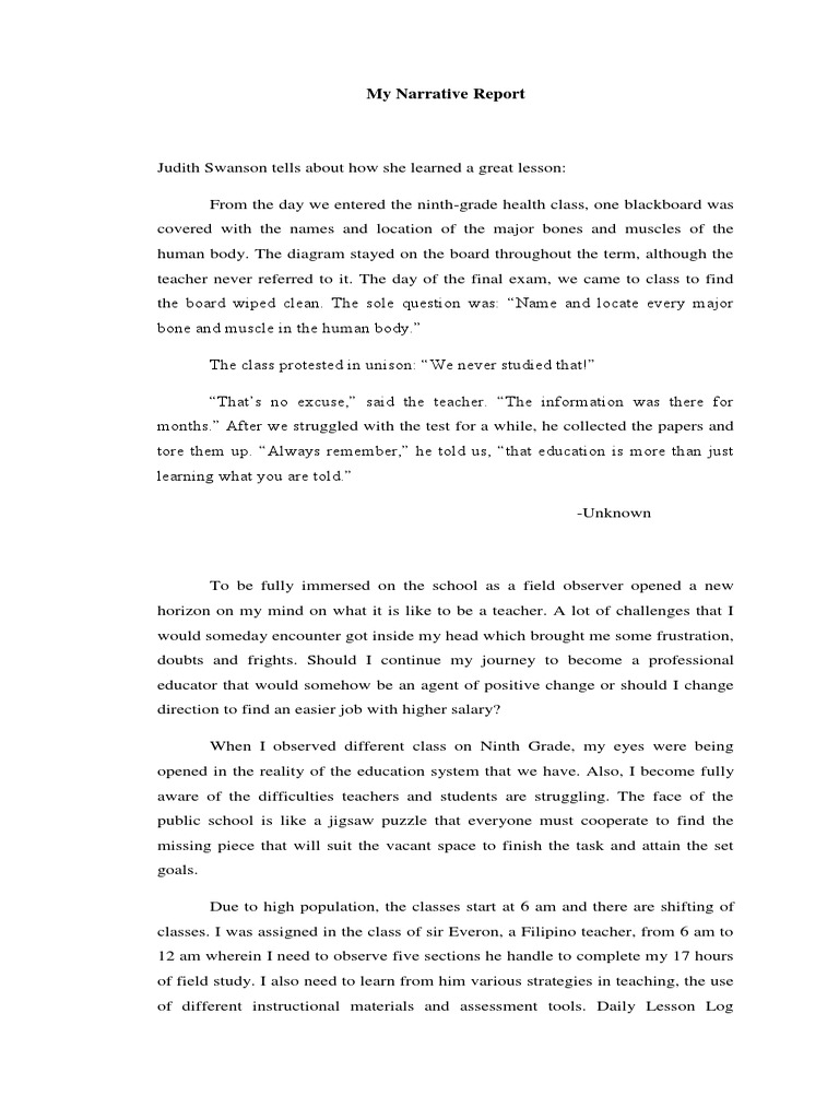 My Narrative Report | PDF | Teaching Method | Teachers