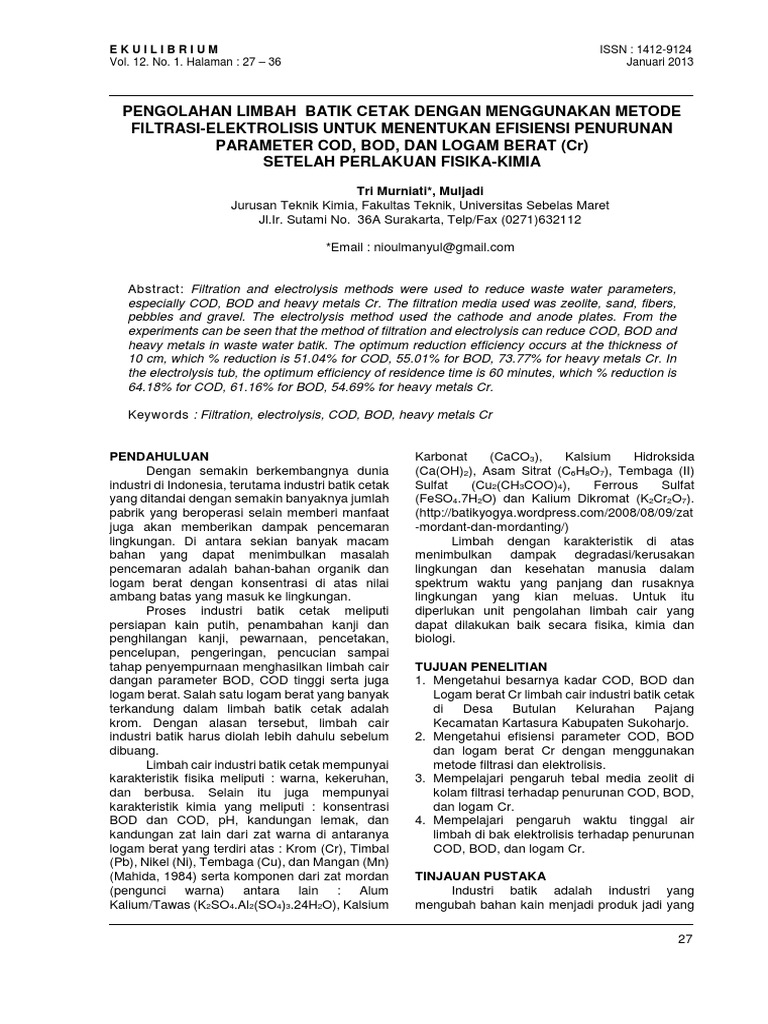 Pengolahan Limbah Batik Cetak Metode Elektrolisis | PDF
