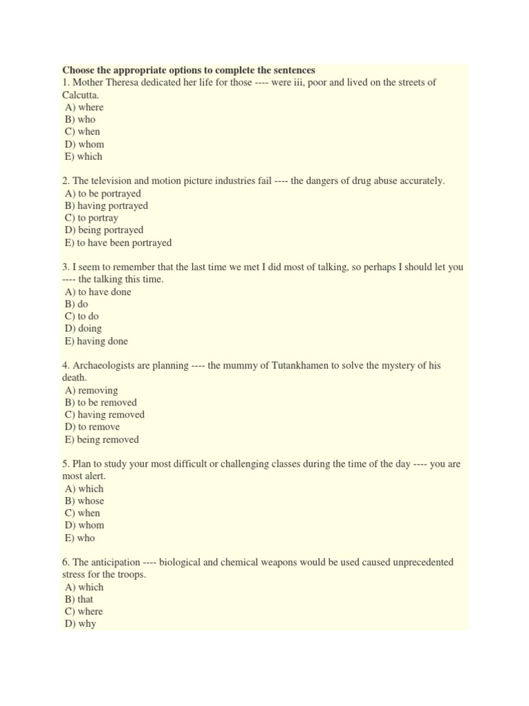 Choose The Appropriate Options To Complete The Sentences | PDF