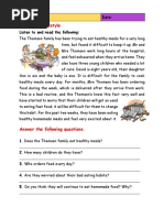 A Healthy Lifestyle 2 Reading Comprehension Exercises - 116024 | PDF