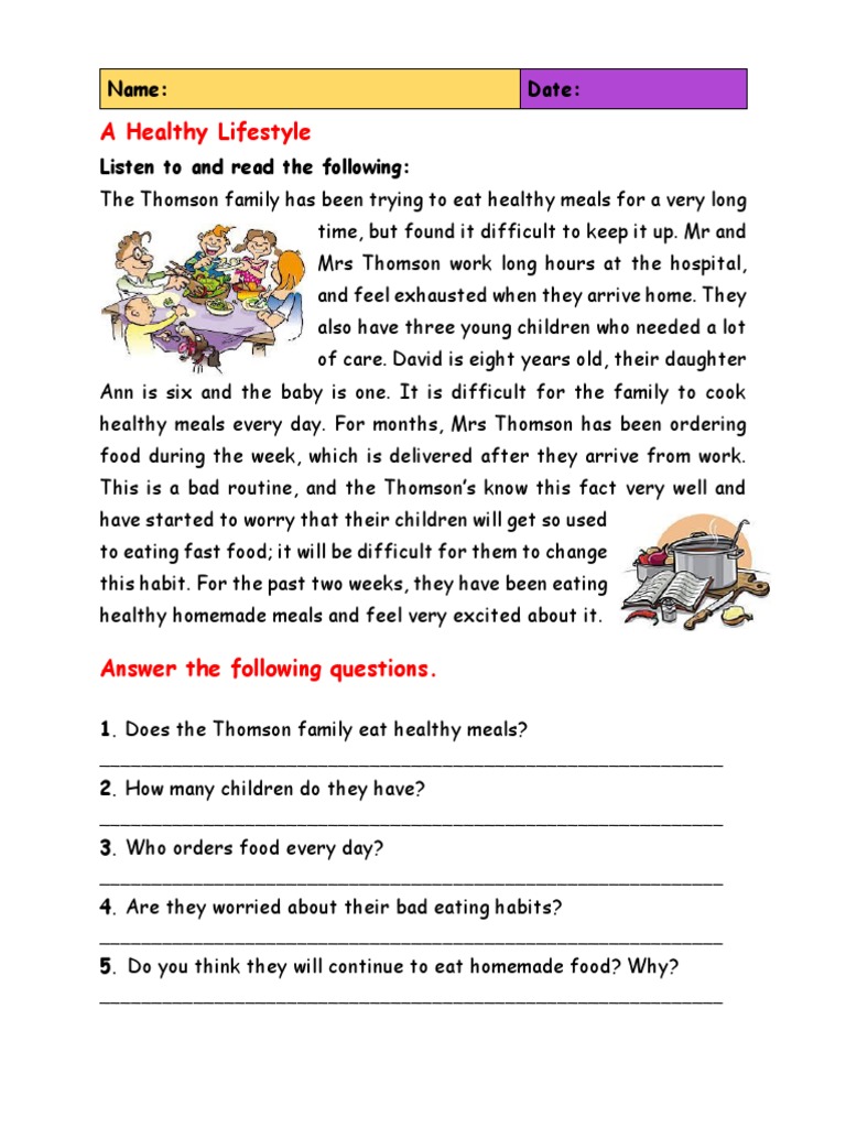 A Healthy Lifestyle Fun Activities Games Reading Comprehension Exercis ...