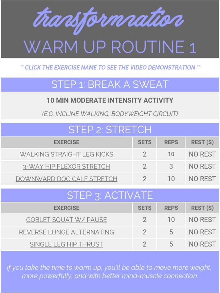 Abby Pollock - Transformation Gym Training Warm Up Routines | PDF