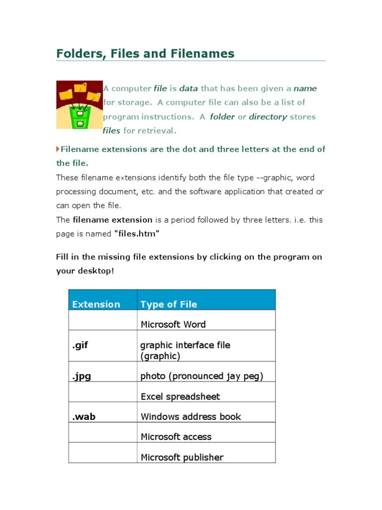 Folders, Files and Filenames | PDF