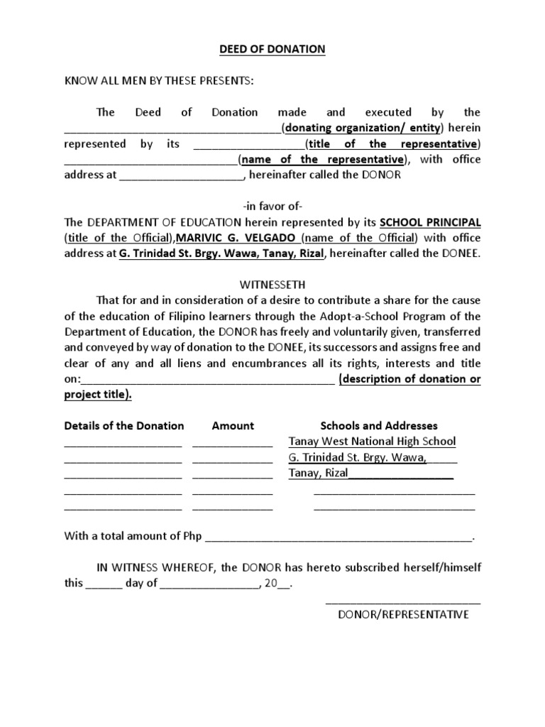 Deed of Donation and Deed of Acceptance | PDF | Document | Natural ...