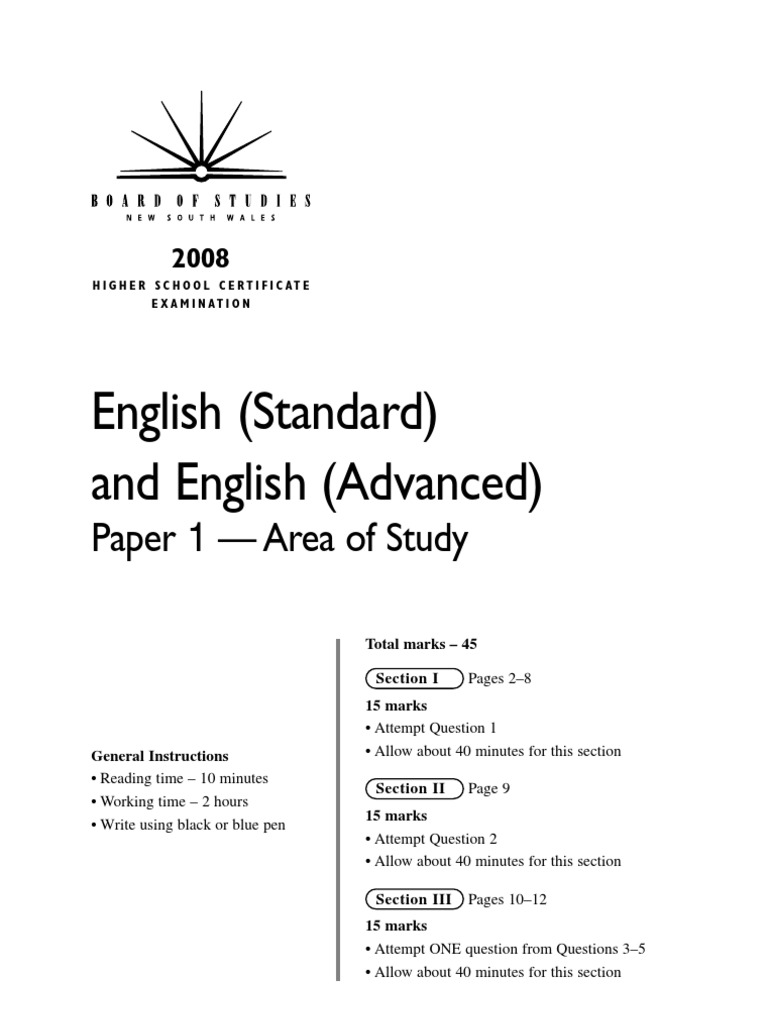 2008HSC - English Standard Advanced Paper 1 | Samuel Taylor Coleridge ...