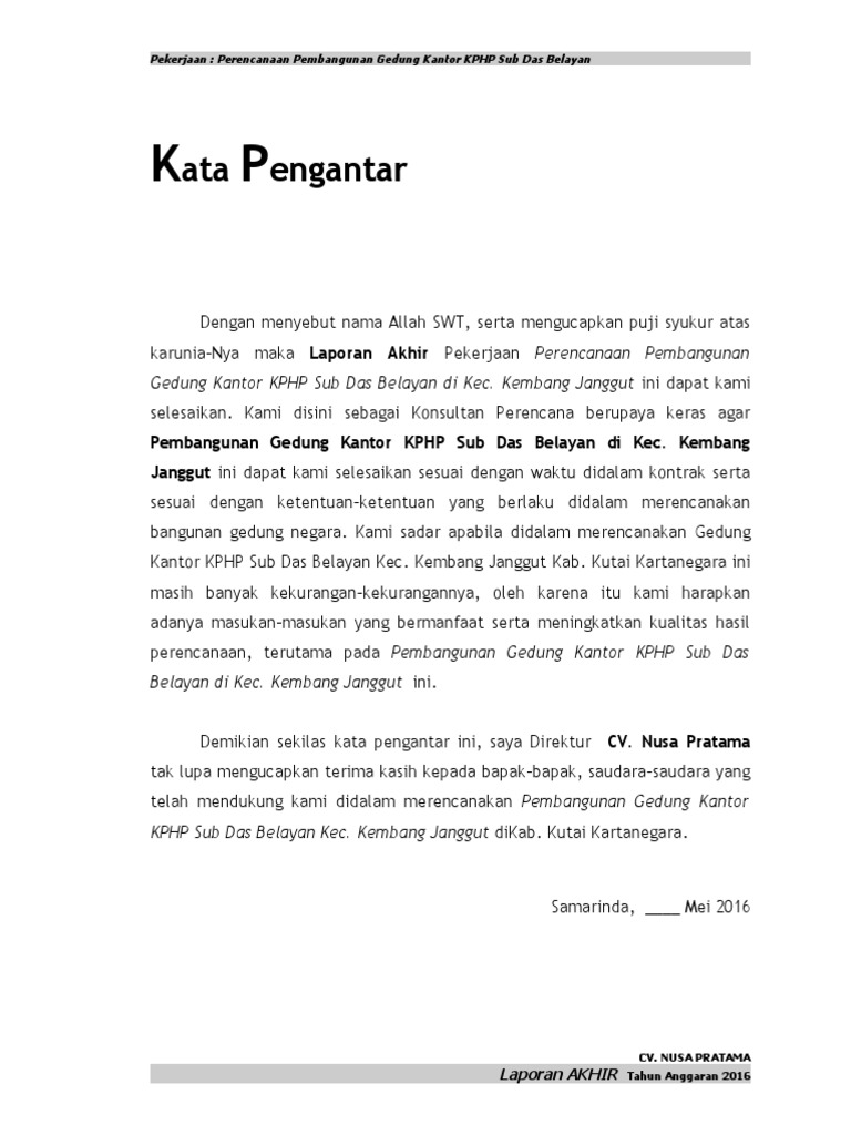 Rencana Perencanaan Pembangunan Gedung Kantor KPHP Sub Das Belayan di ...