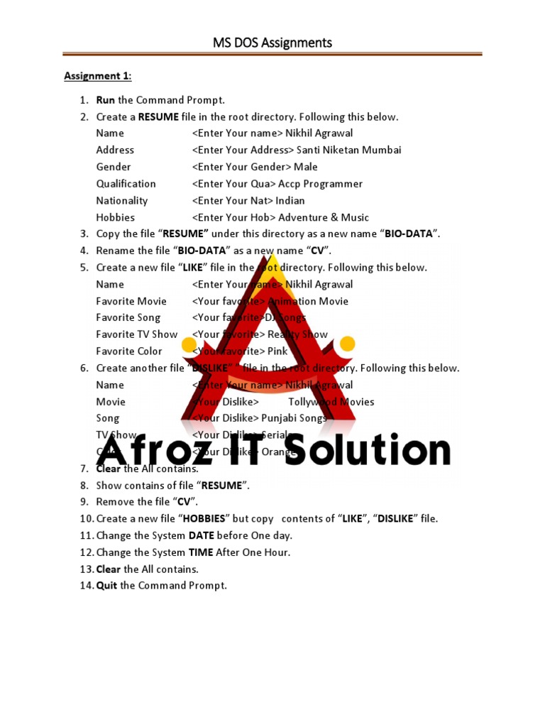 MS Dos Assignment | PDF | Directory (Computing) | System Software