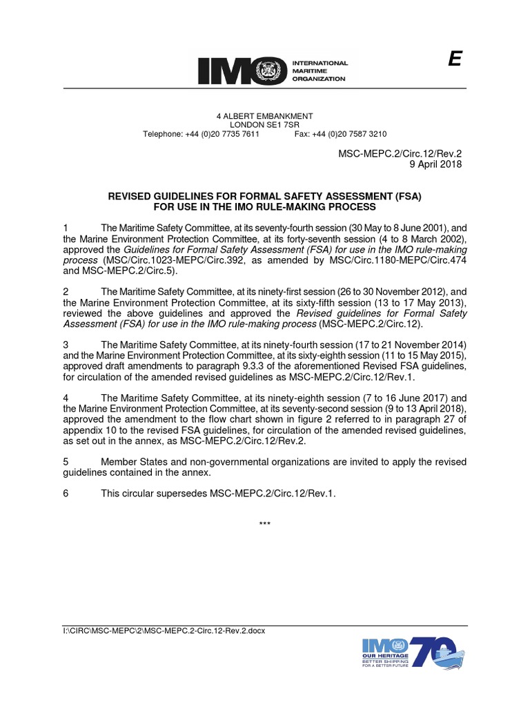 Revised Guidelines For Formal Safety Assessment (Fsa) - Msc-Mepc 2-Circ ...