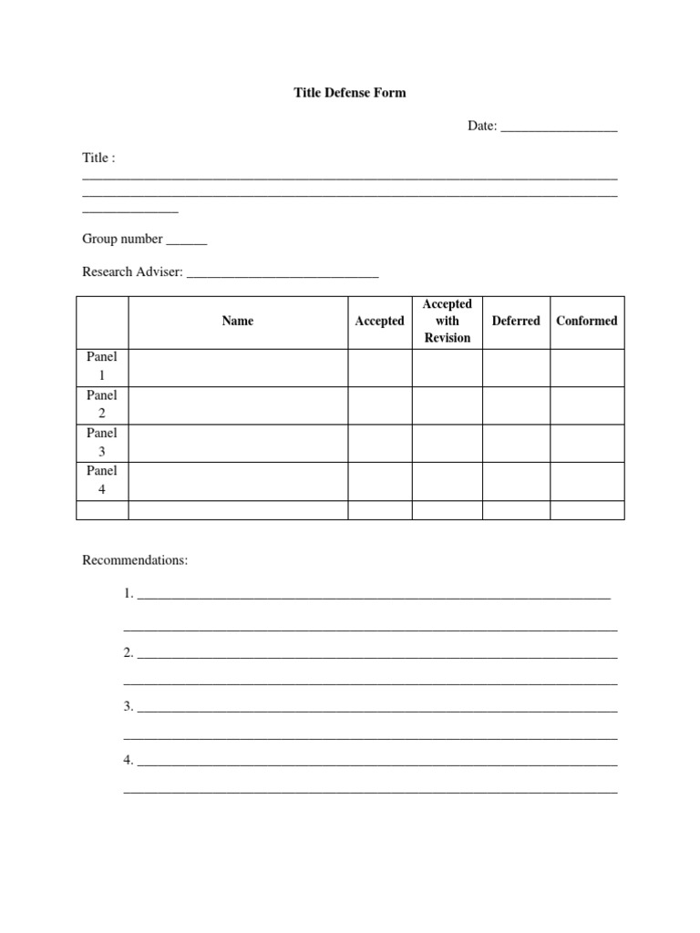 Title Defense Form: Name Accepted Accepted With Revision Deferred Conformed | PDF | Information ...