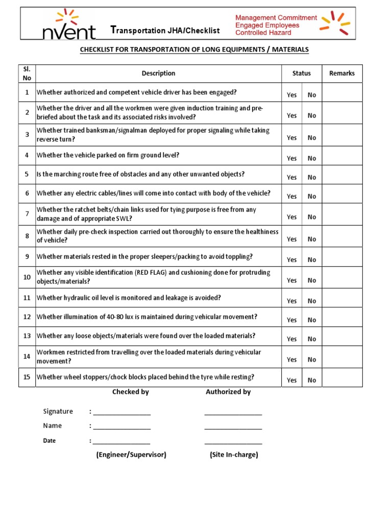 Transportation Checklist | Download Free PDF | Vehicles | Manufactured ...