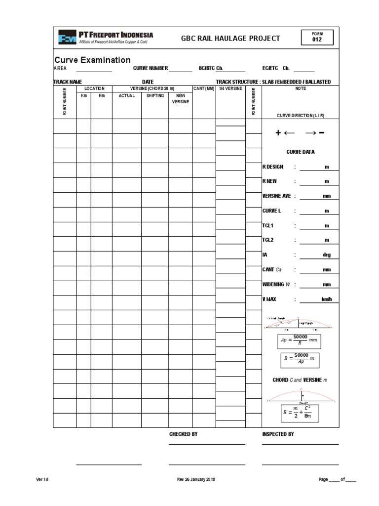 Form 012-Curve Inspection PDF | PDF | Rail Infrastructure | Rail Transport