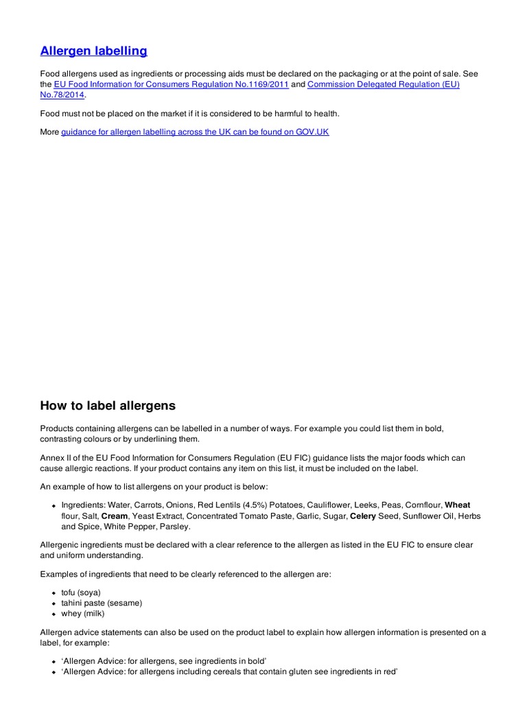 Allergen Labelling | PDF | Food Allergy | Allergen