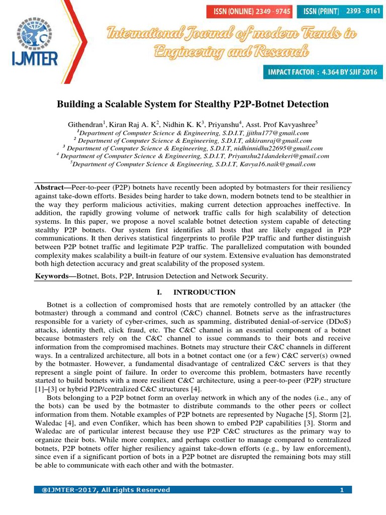 Building A Scalable System For Stealthy P2P-Botnet Detection | PDF | Peer To Peer | Transmission ...