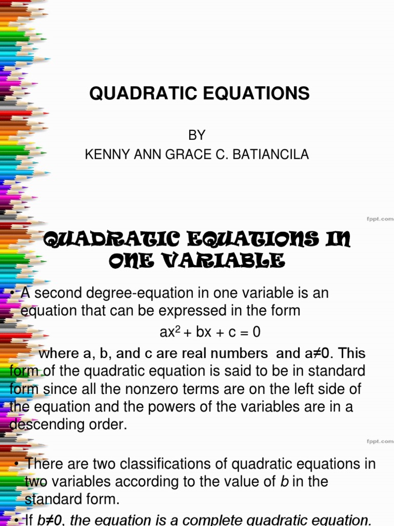 Illustrations of Quadratic Equations | PDF
