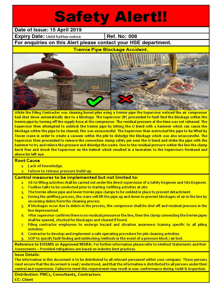 EHS Alert 008 - Tremmie Pipe Blockage Accident | PDF | Pipe (Fluid ...