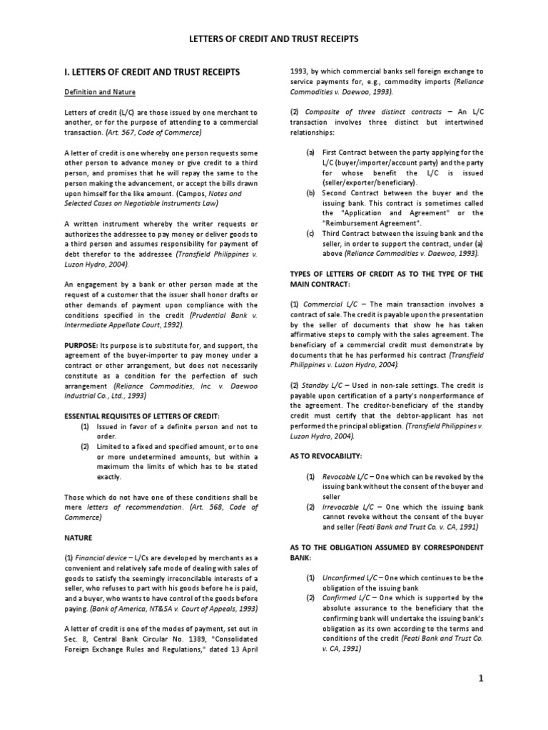 I. Letters Ofcredit and Trust Receipts 2019 | PDF | Letter Of Credit ...