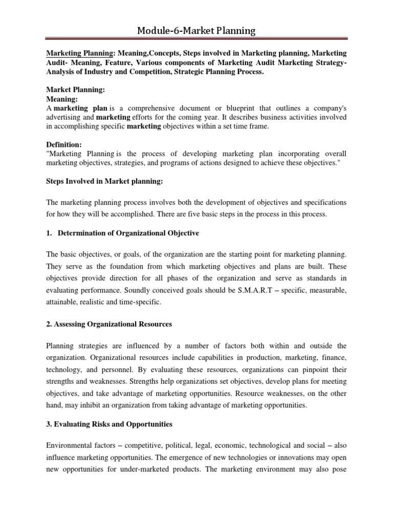 Market Planning: Concepts and Steps | PDF | Strategic Management ...