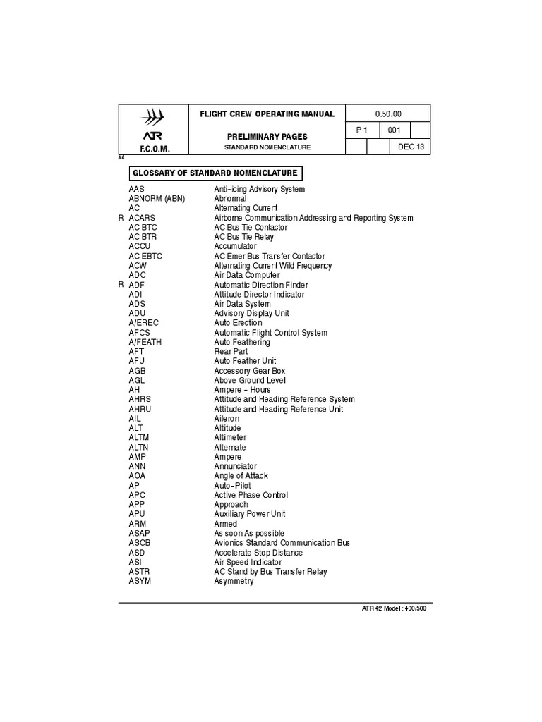 Flight Crew Operating Manual Preliminary Pages: Standard Nomenclature ...