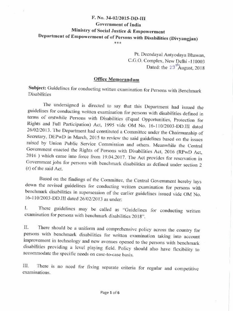 Revised Guidelines For Conducting Written Examination For Persons With ...