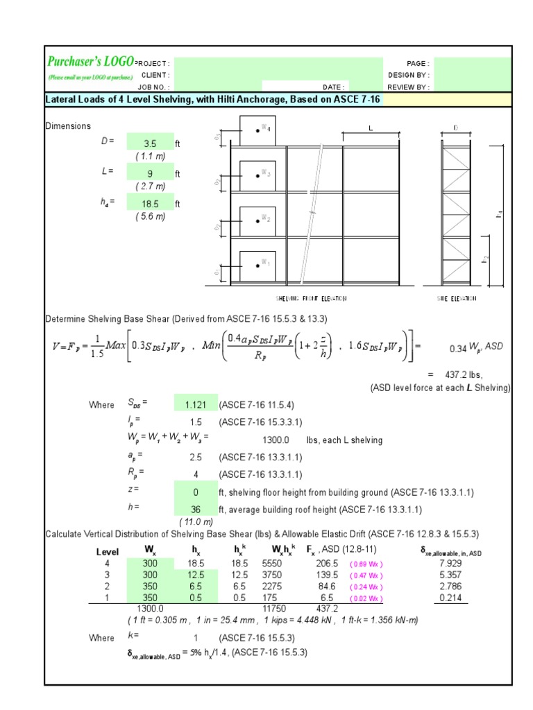 Lateral Loads of 4 Level Shelving, With Hilti Anchorage, Based On ASCE ...