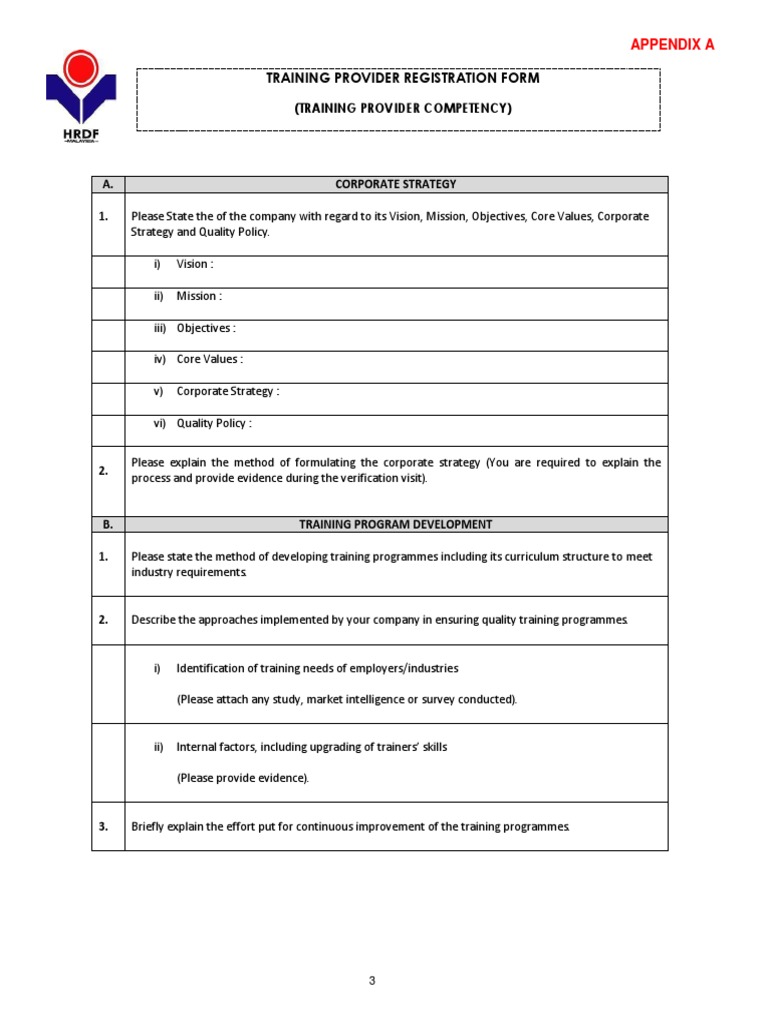 Training Provider Registration Form | PDF