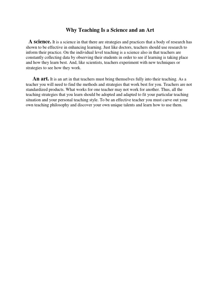Why Teaching Is A Science and An Art | PDF