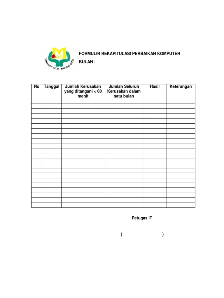 Formulir Rekapitulasi Perbaikan Komputer | PDF