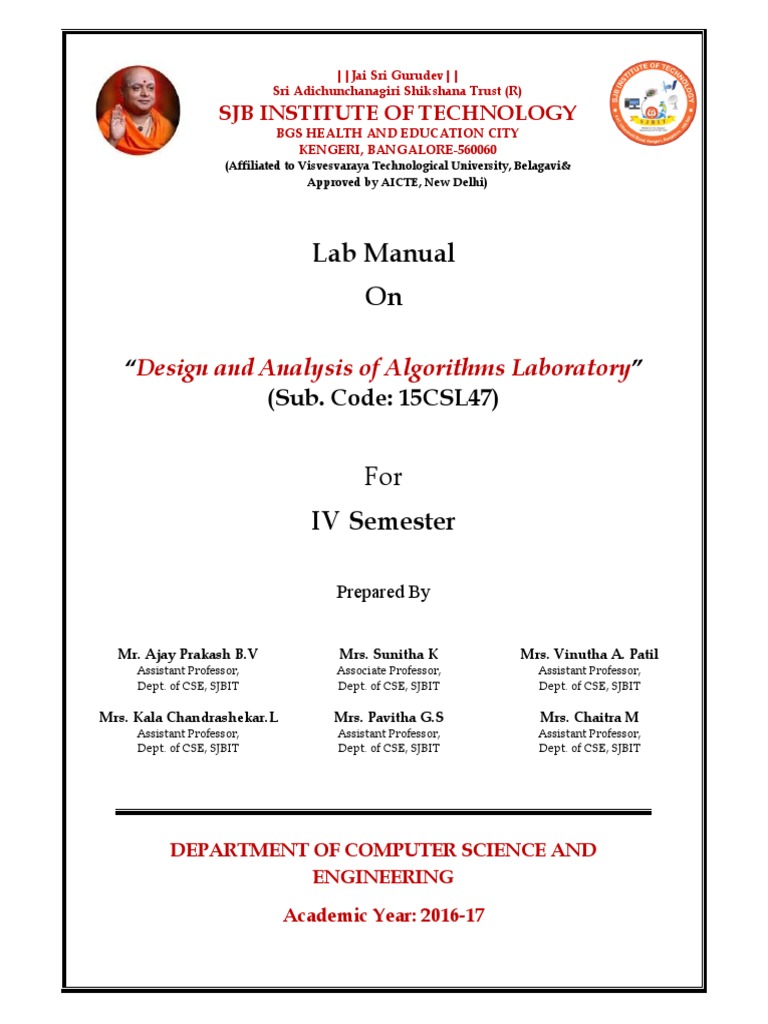 15csl47 Daa Lab Manual-1 | PDF | Computational Complexity Theory | Time Complexity