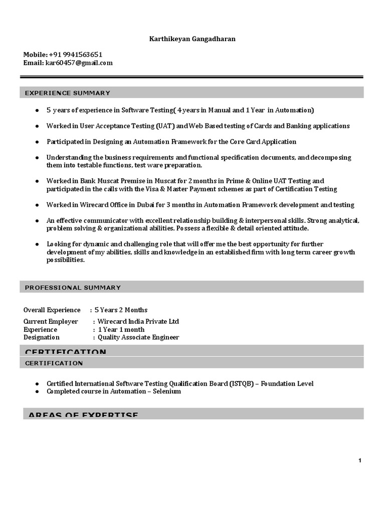 Karthikeyan G - Updated Resume | PDF | Software Testing | Visa Inc.