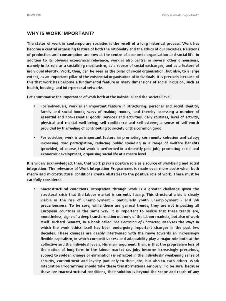 Why Is Work Important | PDF | Unemployment | Social Science