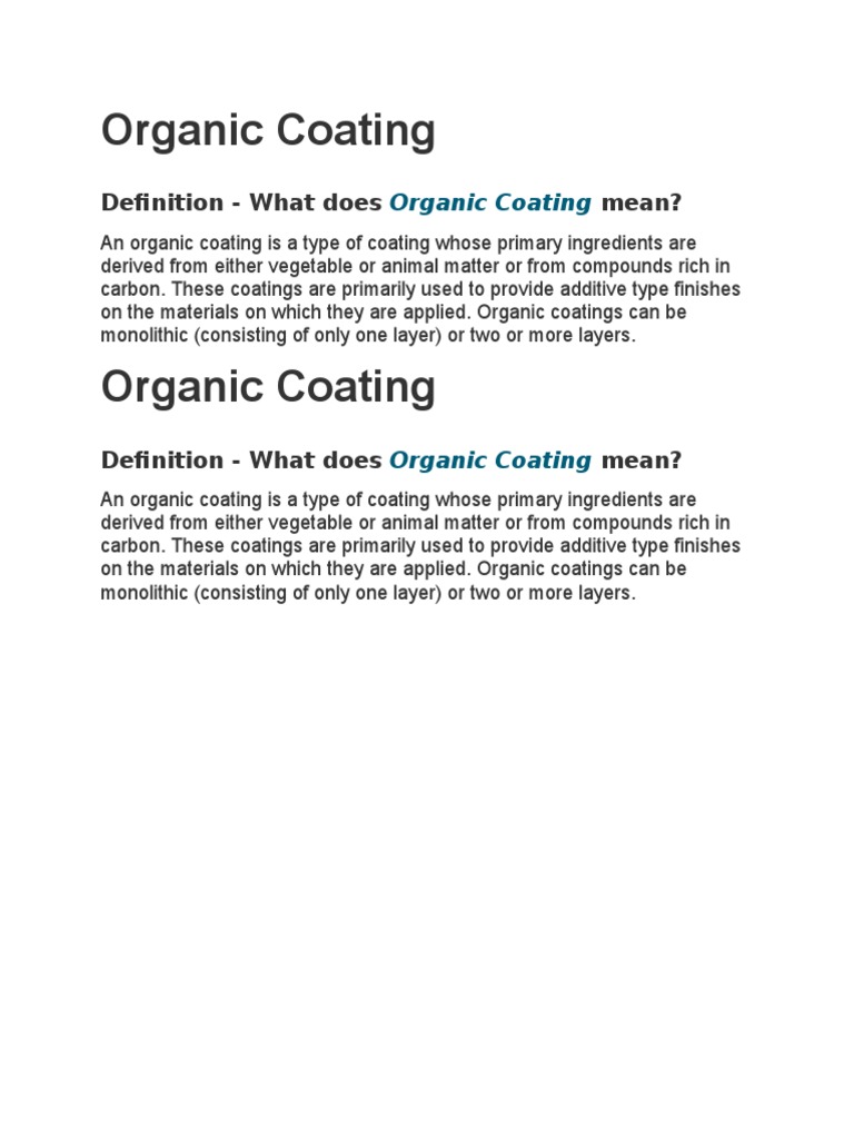 Organic Coating: Definition - What Does Mean? | PDF | Technology ...