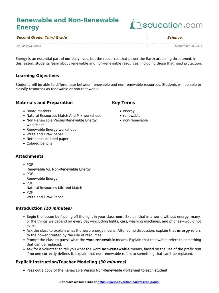 Renewable and Non Renewable Energy | PDF | Renewable Resources ...