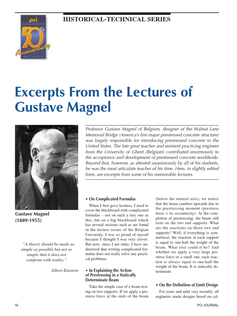 Gustave Magnel Lecture | PDF | Beam (Structure) | Prestressed Concrete