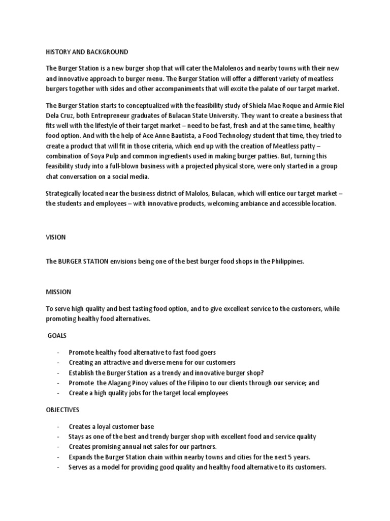 Business Plan Burger Station | PDF | Hamburgers | Retail