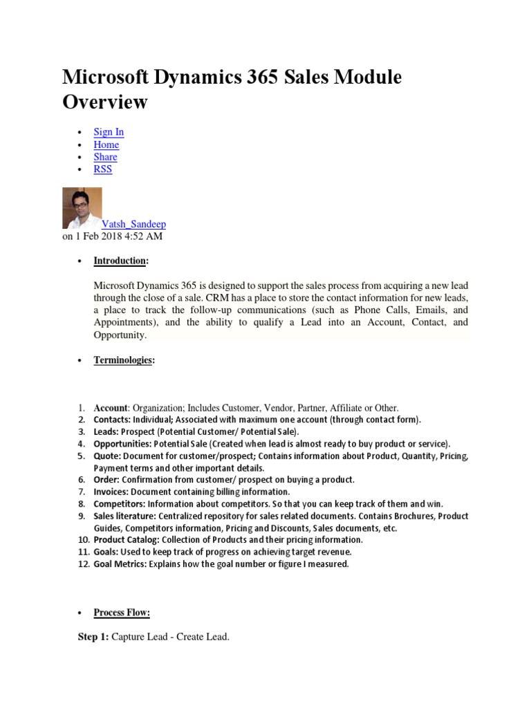 Microsoft Dynamics 365 Sales Module: Sign in Home Share RSS | PDF ...